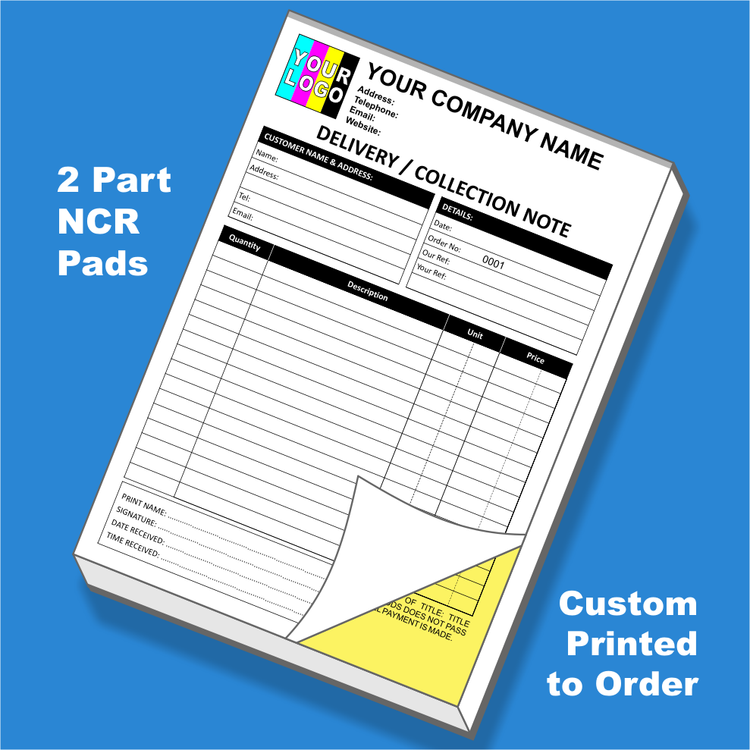 Delivery Note NCR Pads Custom Printing. FREE Pre-Designed Templates ...