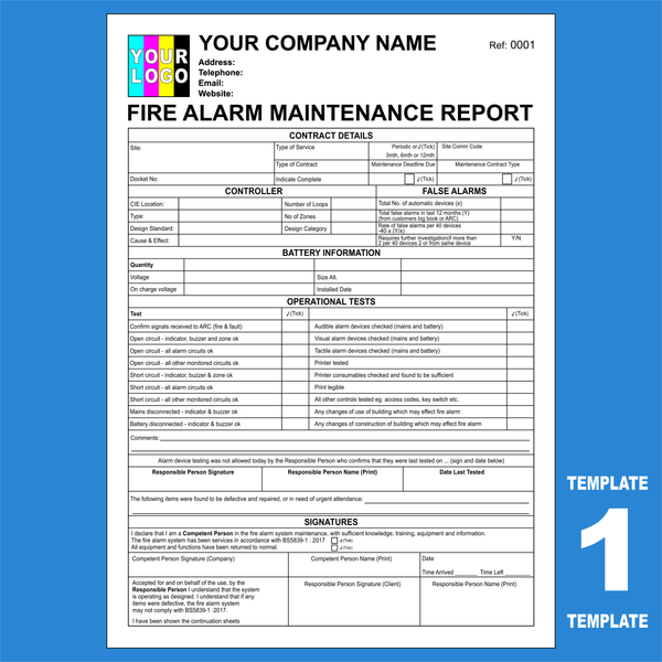 Fire Alarm Maintenance Report NCR Pads Custom Printing – MD Print Shop