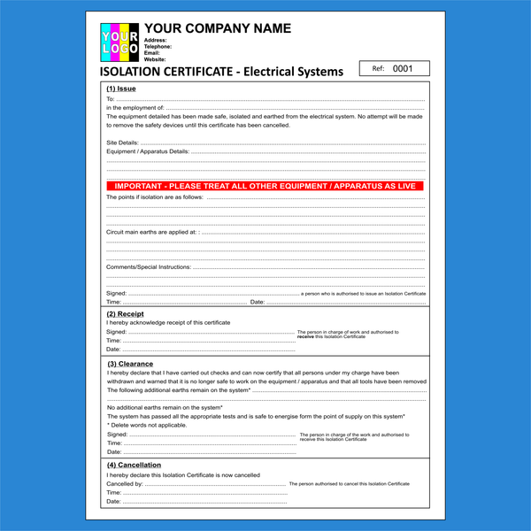 Electrical Isolation Certificate NCR Pads Printing – MD Print Shop