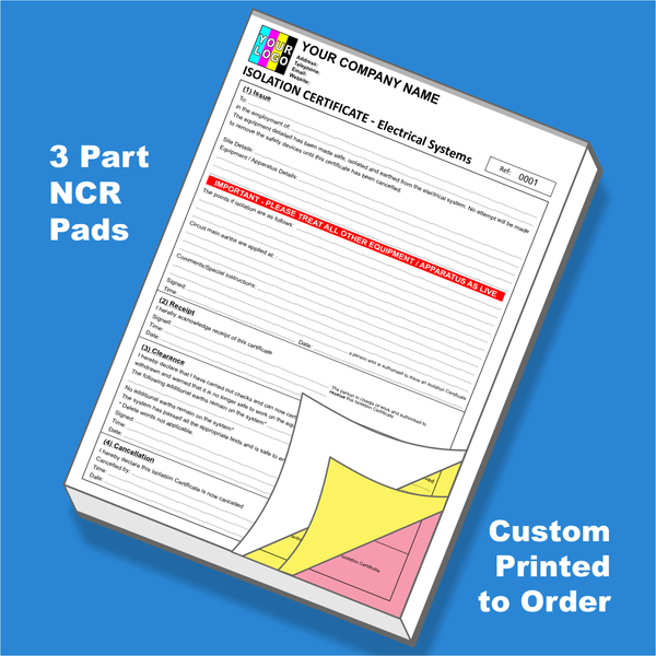 Electrical Isolation Certificate NCR Pads Printing – MD Print Shop