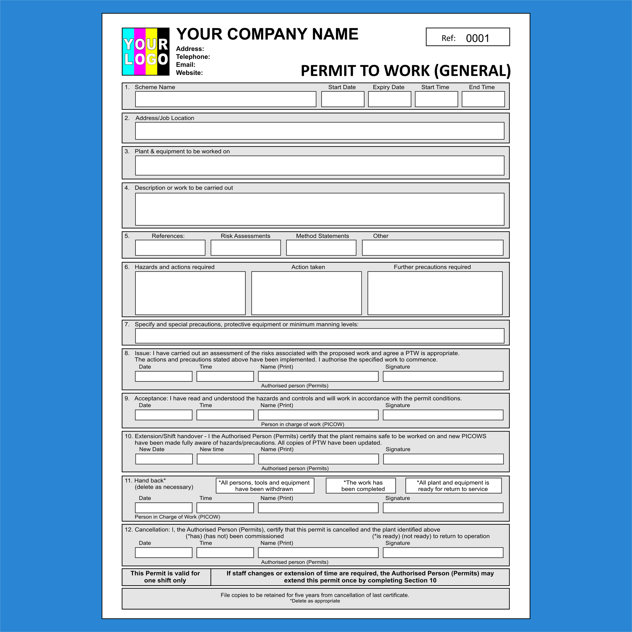 Permit to Work (General) NCR Pads Custom Printing – MD Print Shop
