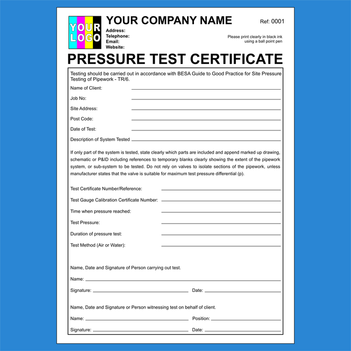 Pressure Test Certificate NCR Pads Printing – MD Print Shop