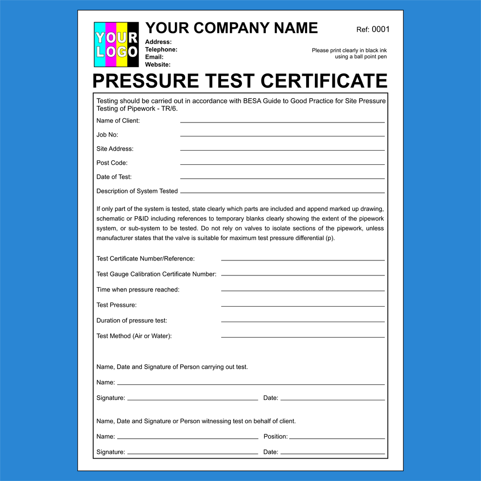 Pressure Test Certificate NCR Pads Printing – MD Print Shop