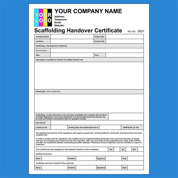 Scaffolding Handover Certificate NCR Pads Custom Printing – MD Print Shop